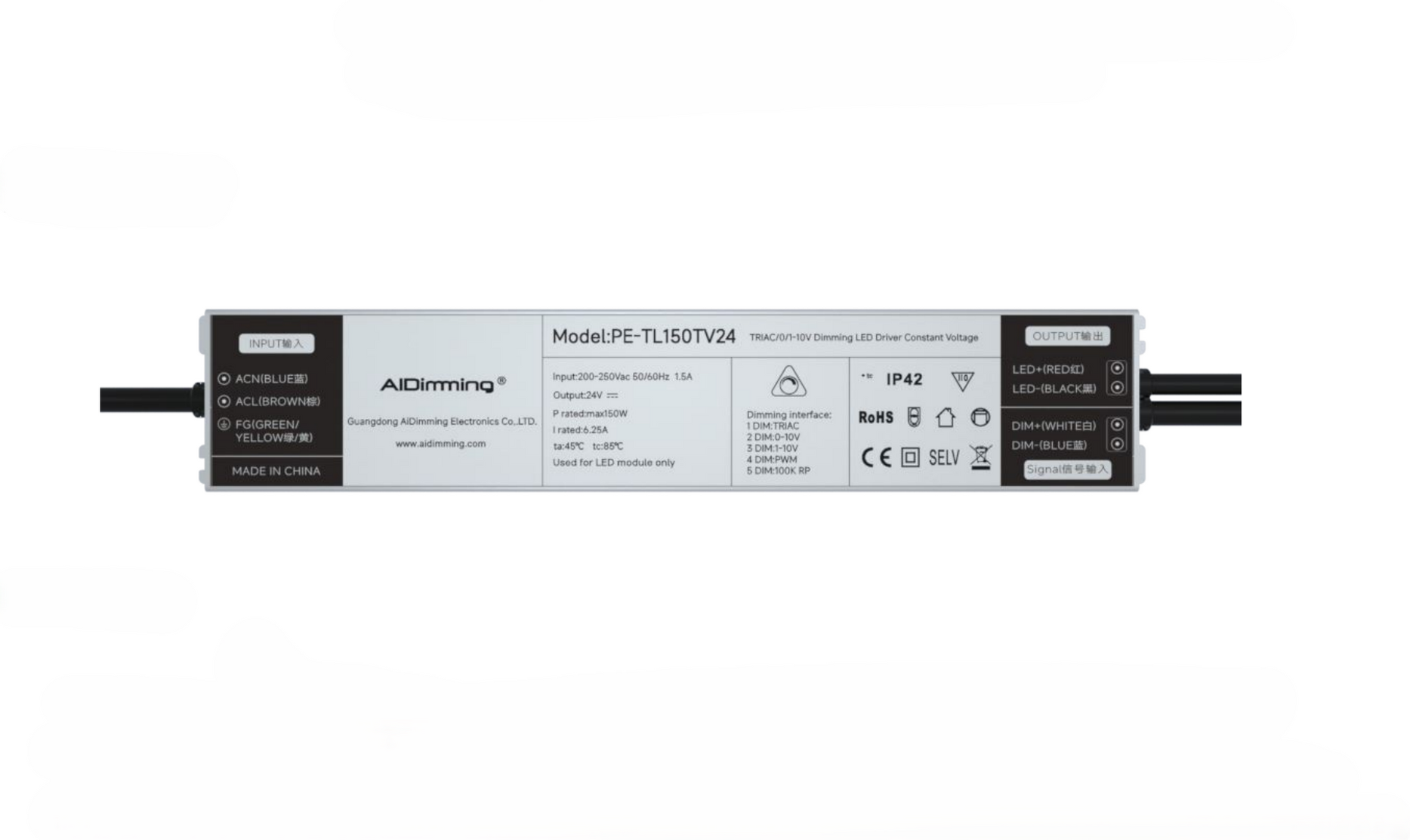 AIDimming 150W Flicker-Free Dimmable 0-10V & Triac Dimmer Constant Vol