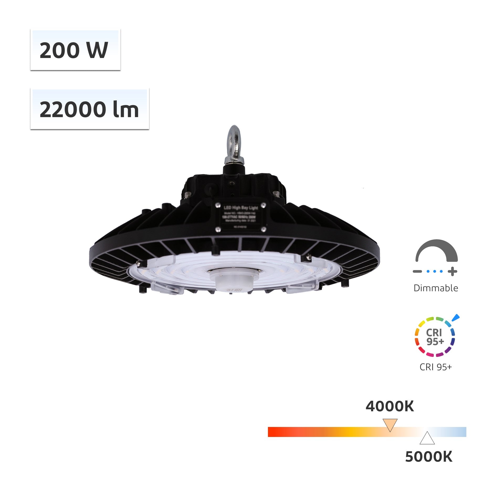 CRI-MAX™ CRI 95+ 200W Motion Sensor High Bay UFO LED Light 4000K 5000K