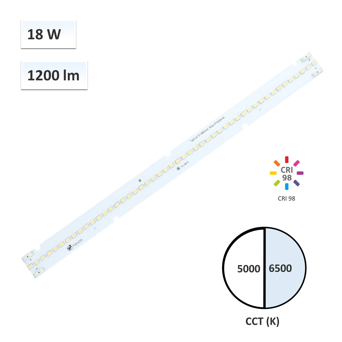 YUJILEDS® CRI 98 18W 2835MX Constant Current LED Linear Module - 10pcs