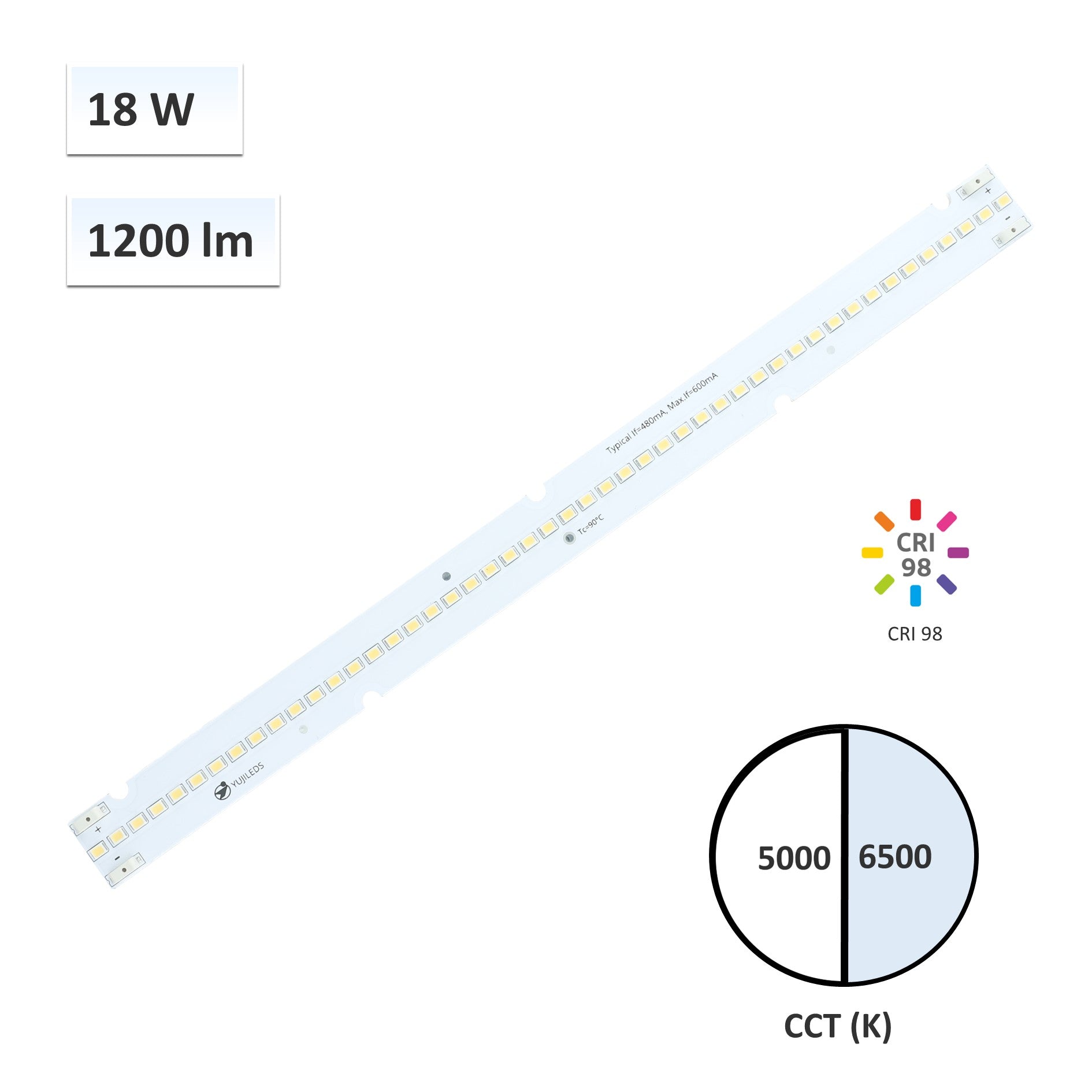 YUJILEDS® CRI 98 18W 2835MX Constant Current LED Linear Module - 10pcs
