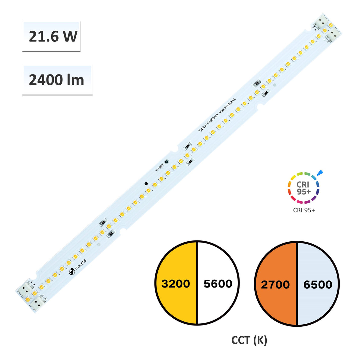 YUJILEDS® CRI 95+ 21.6W 3032 Constant Current LED Linear Module - 10pc
