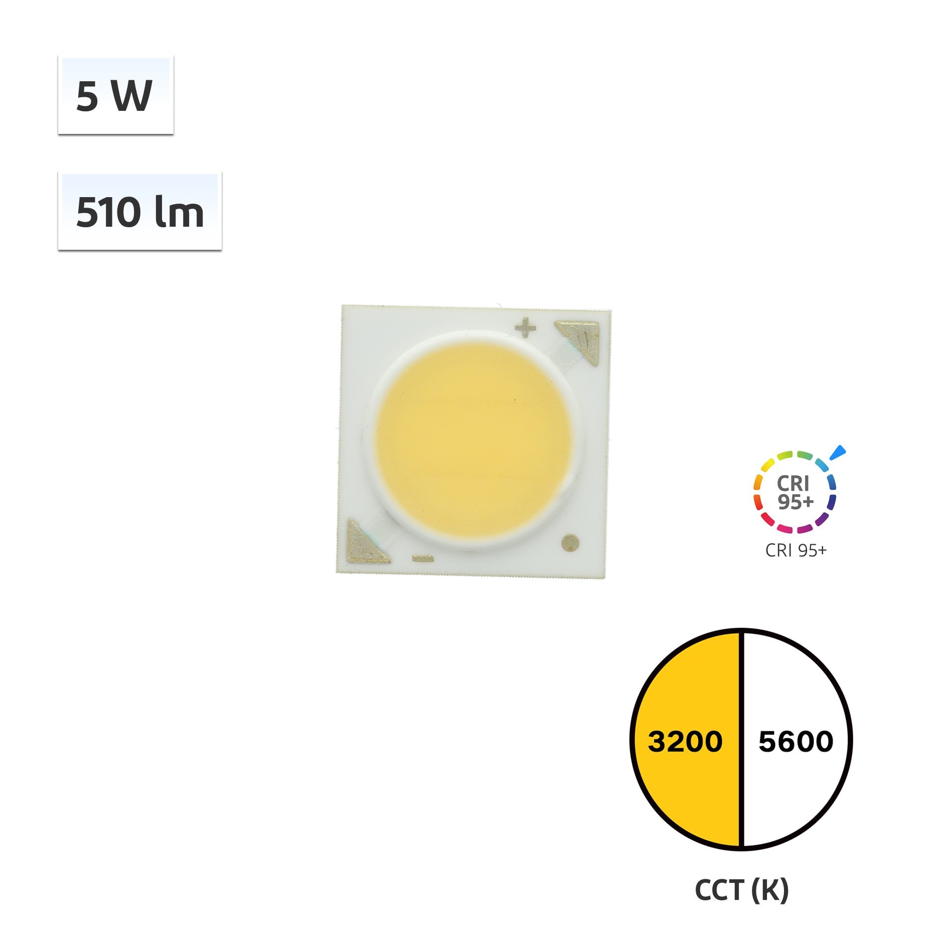 YUJILEDS® CRI 95+ 5W COB LED 3200K 5600K - 135XL - 10pcs