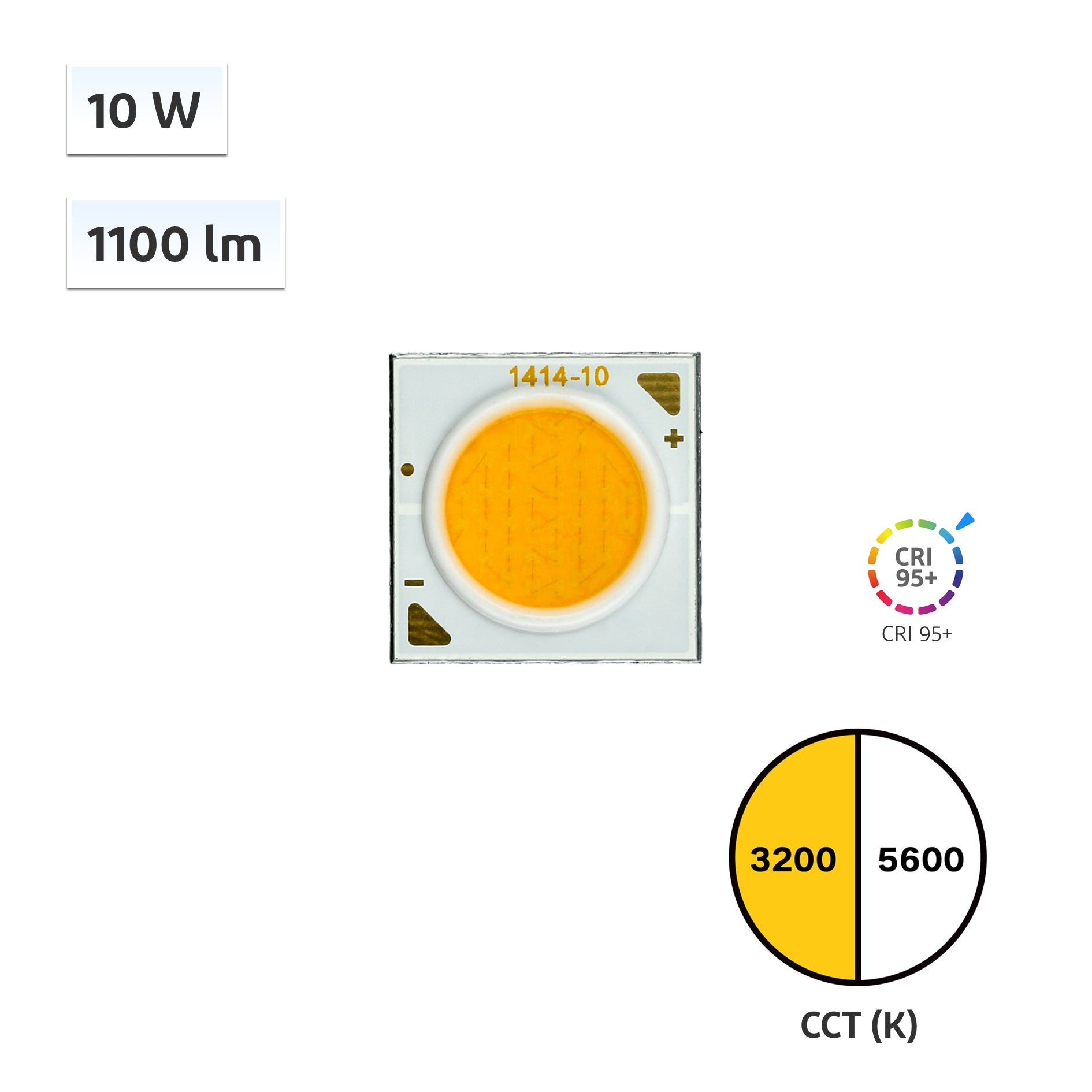 YUJILEDS® CRI 95+ 10W COB LED 3200K 5600K - 135L G03 - 10pcs