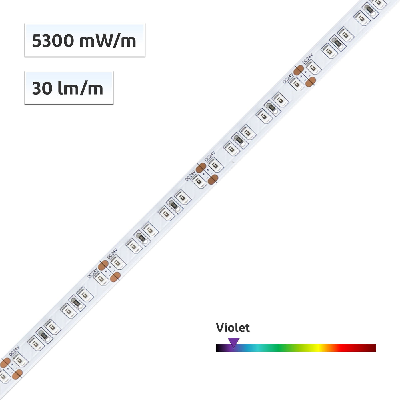 YUJILEDS® Violet LED Flexible Strip - 120 LEDs/m - 5m/Reel